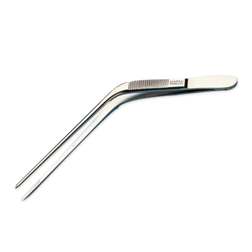 Pincette coudée de soins mors striés